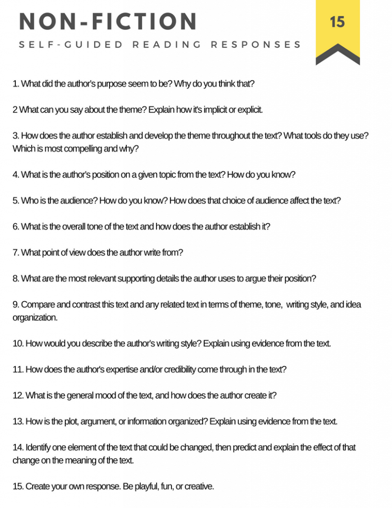 Self-Guided Reading Responses For Nonfiction Texts