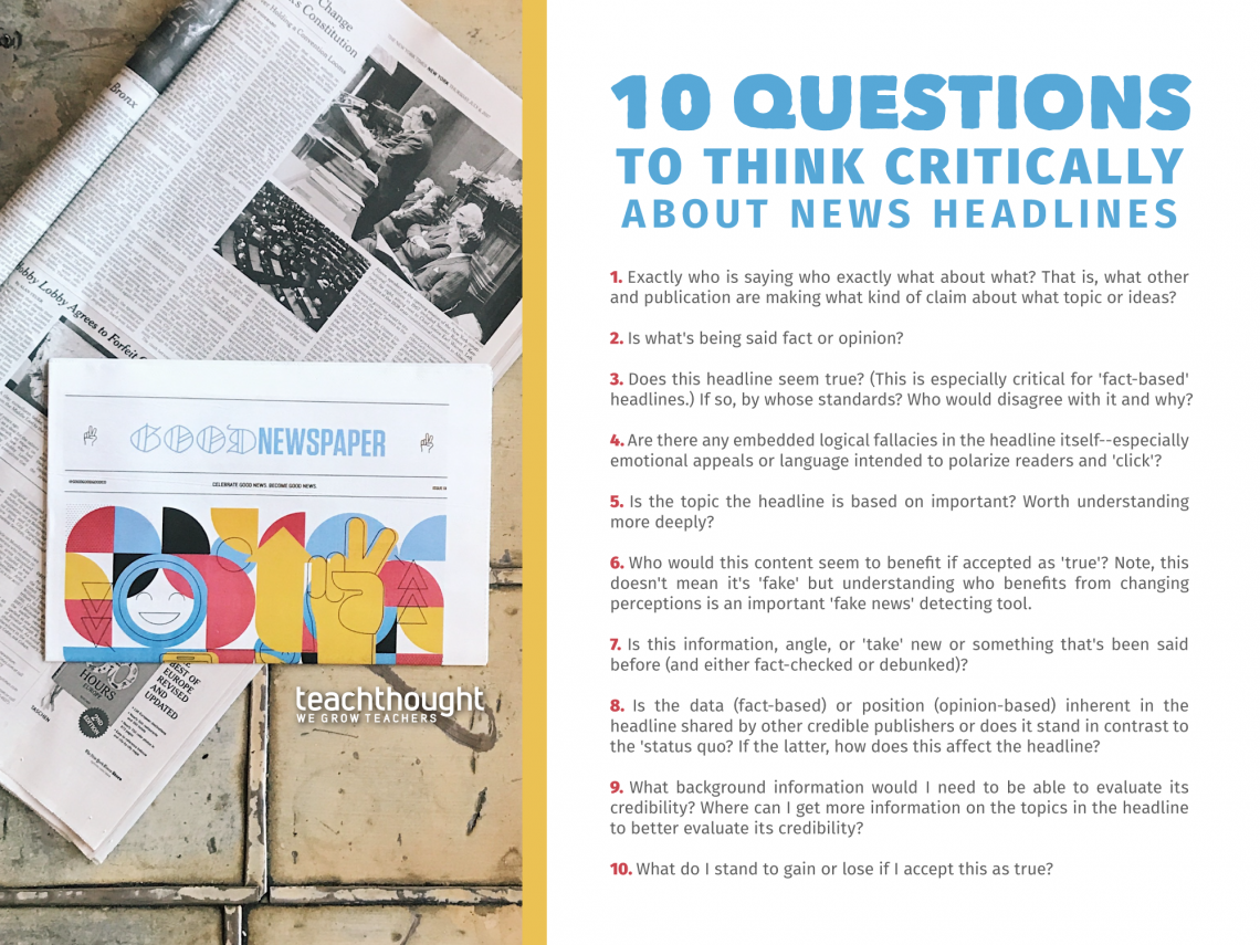 20 Questions To Help Students Think Critically About News | TeachThought